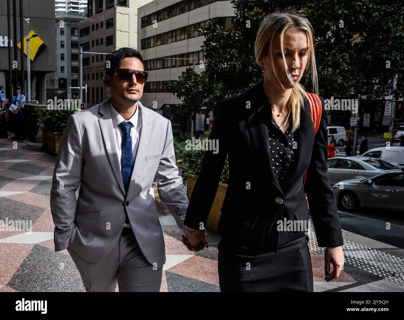 Blake Davis and Hannah Quinn arrive at the Downing Centre in Sydney ...
