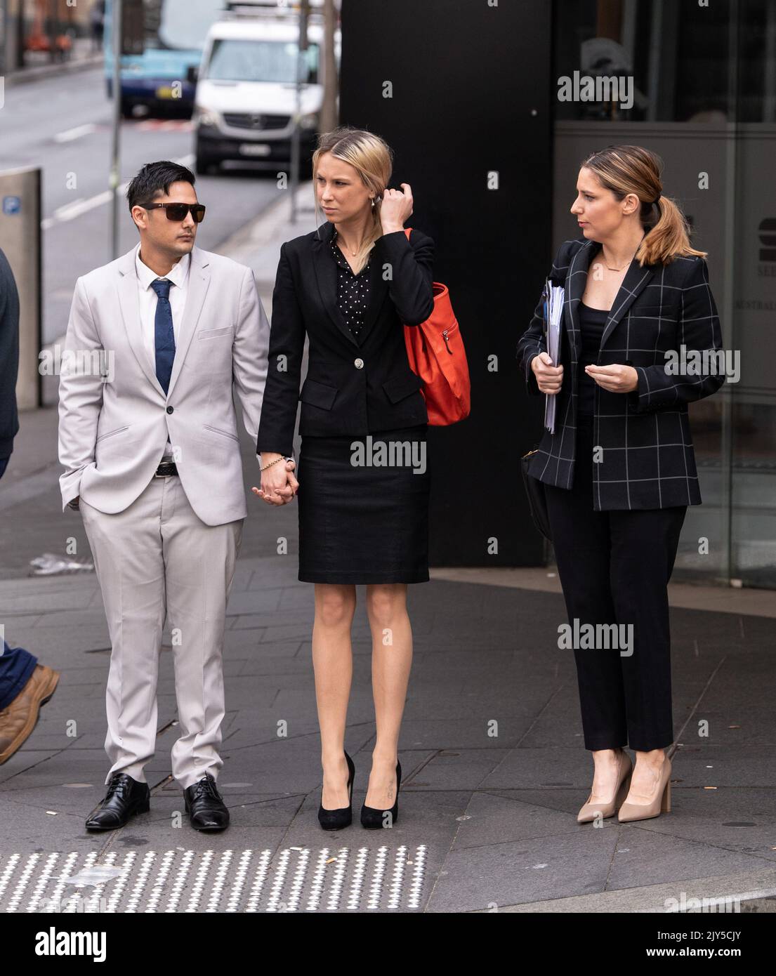 Blake Davis (left) and Hannah Quinn (centre) arrive at the Downing ...