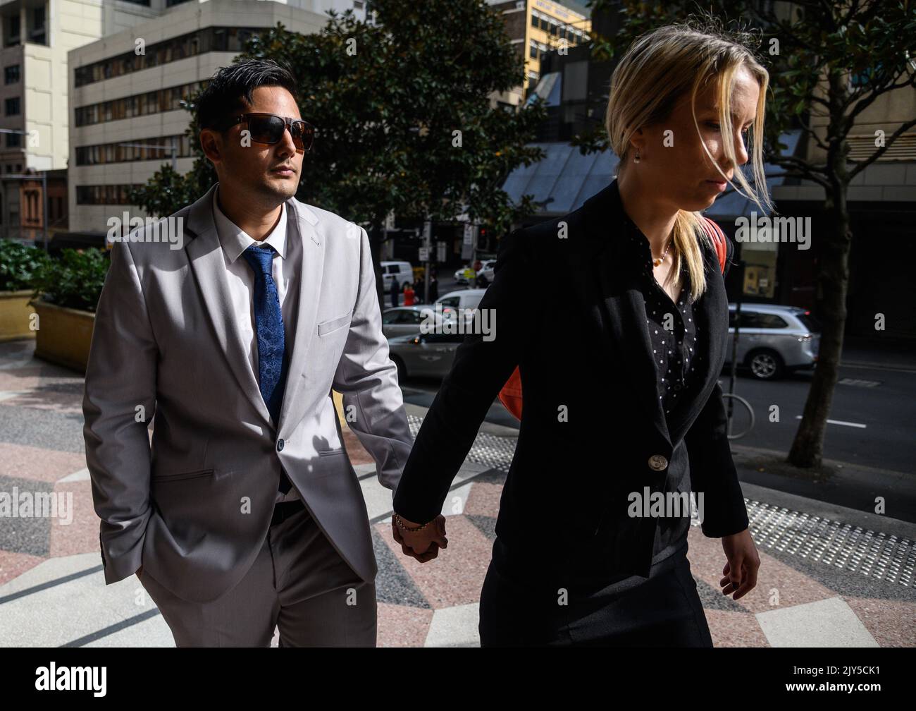 Blake Davis and Hannah Quinn arriving at the Downing Centre in Sydney ...