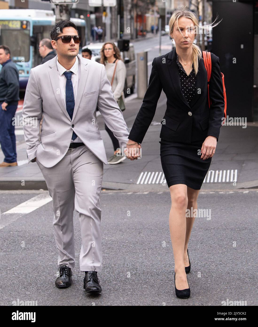 Blake Davis and Hannah Quinn arrive at the Downing Centre in Sydney ...