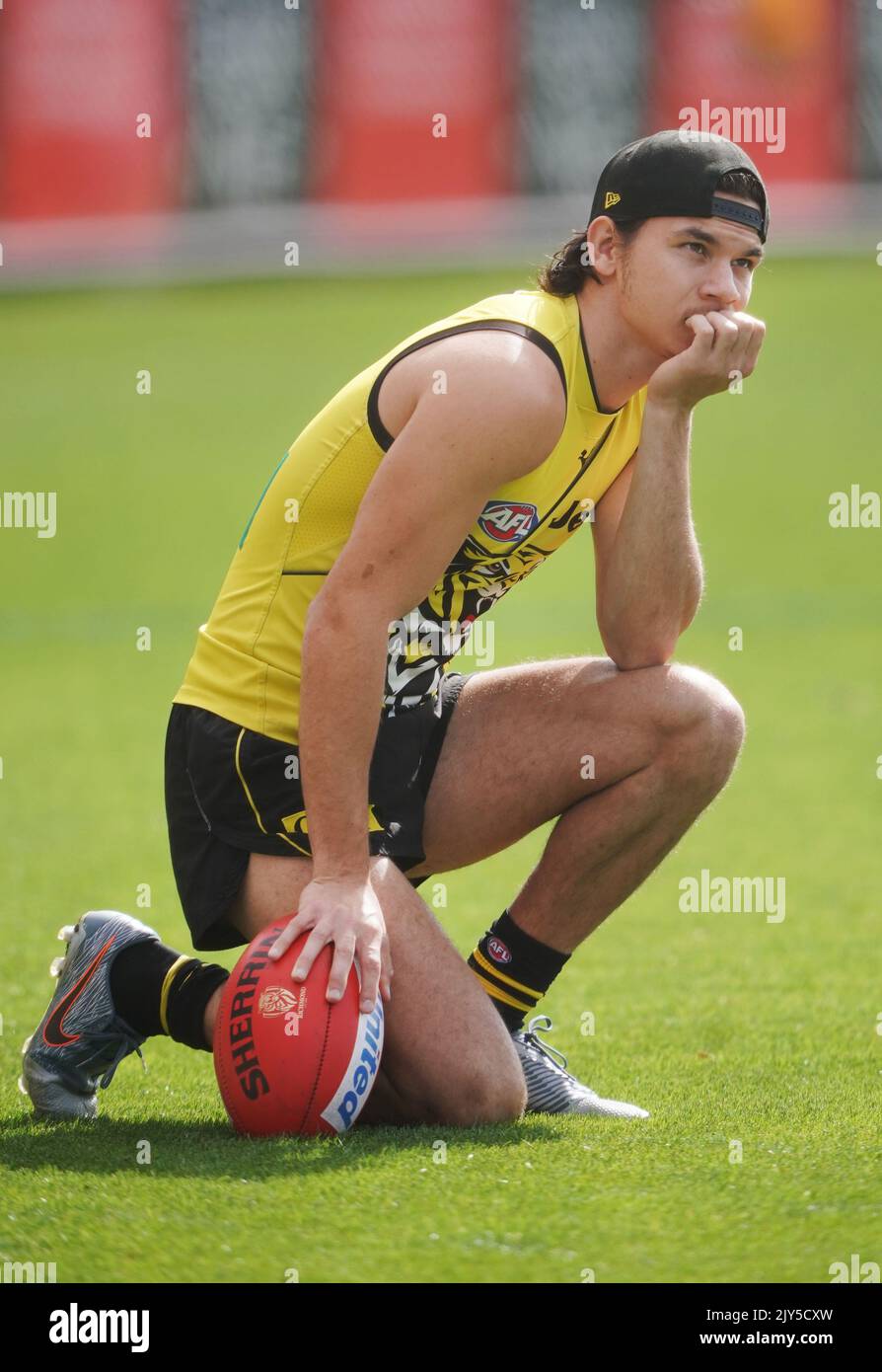 Daniel Rioli of the Tigers looks upfield during a Richmond Tigers ...