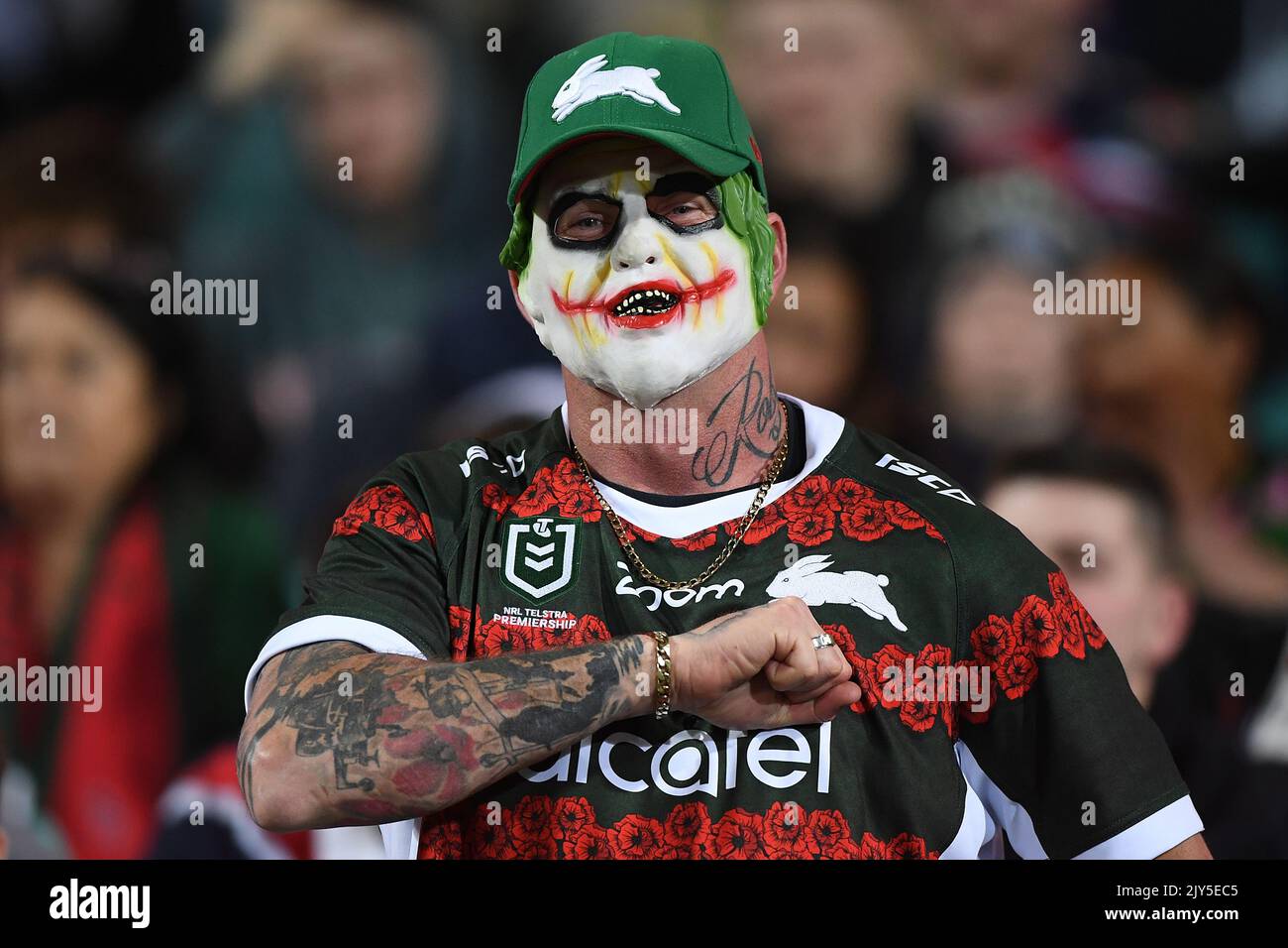 A Rabbitohs fan seen during the NRL First Qualifying Final match ...