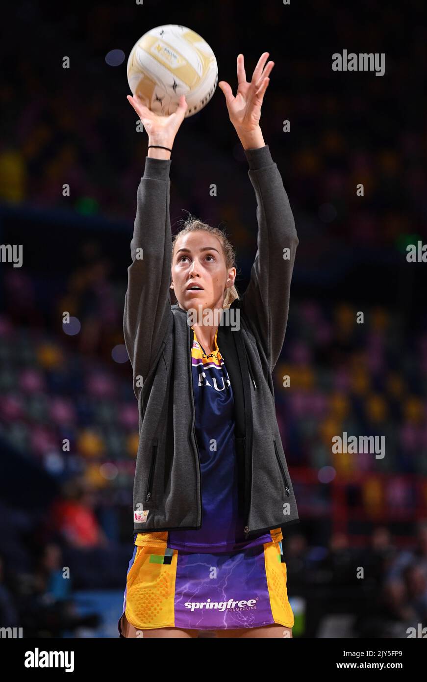Cara Koenen of the Lightning warms up prior to the Super Netball Grand ...