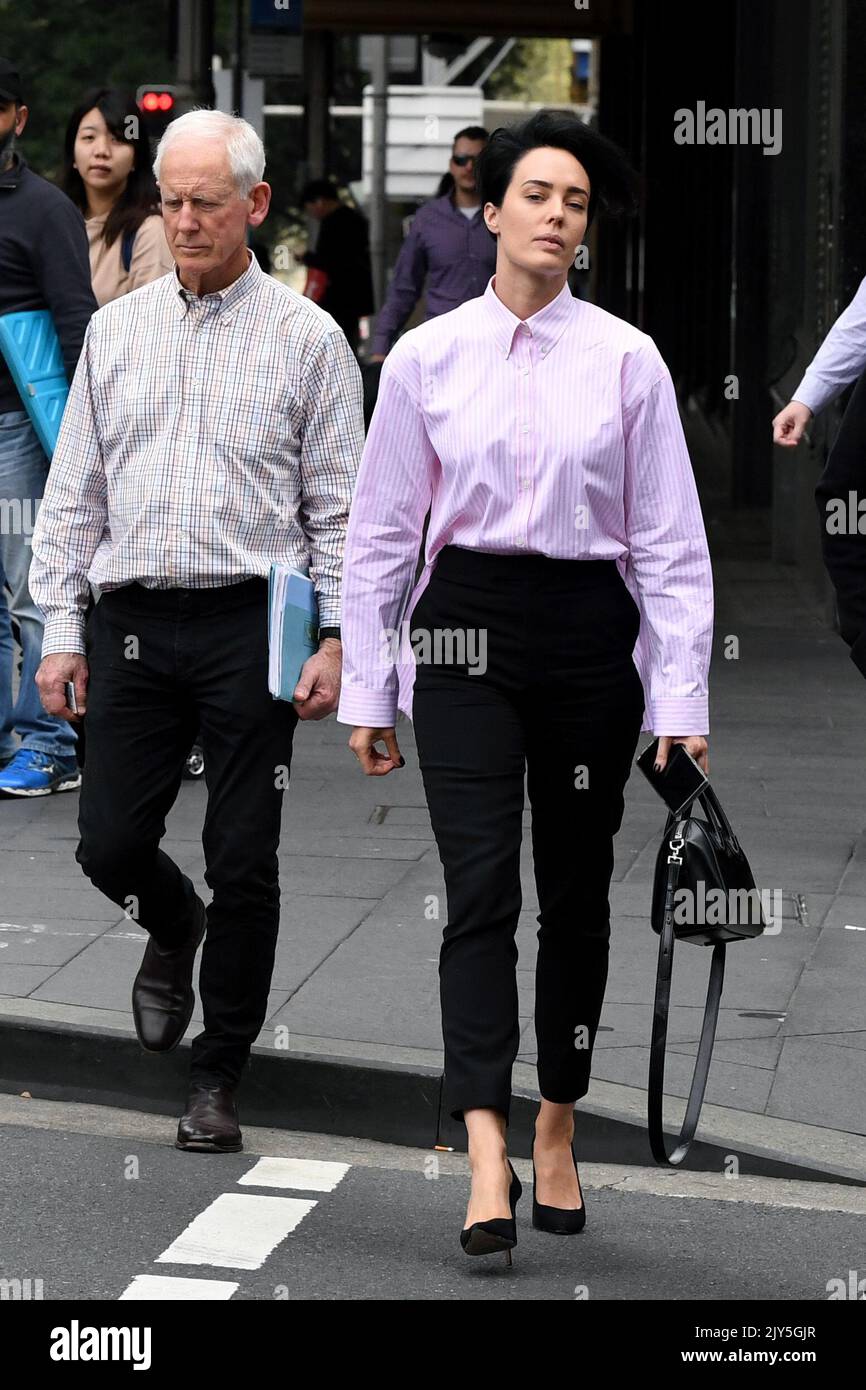 Sarah Budge leaves during a break at the Downing Centre Local Court in ...