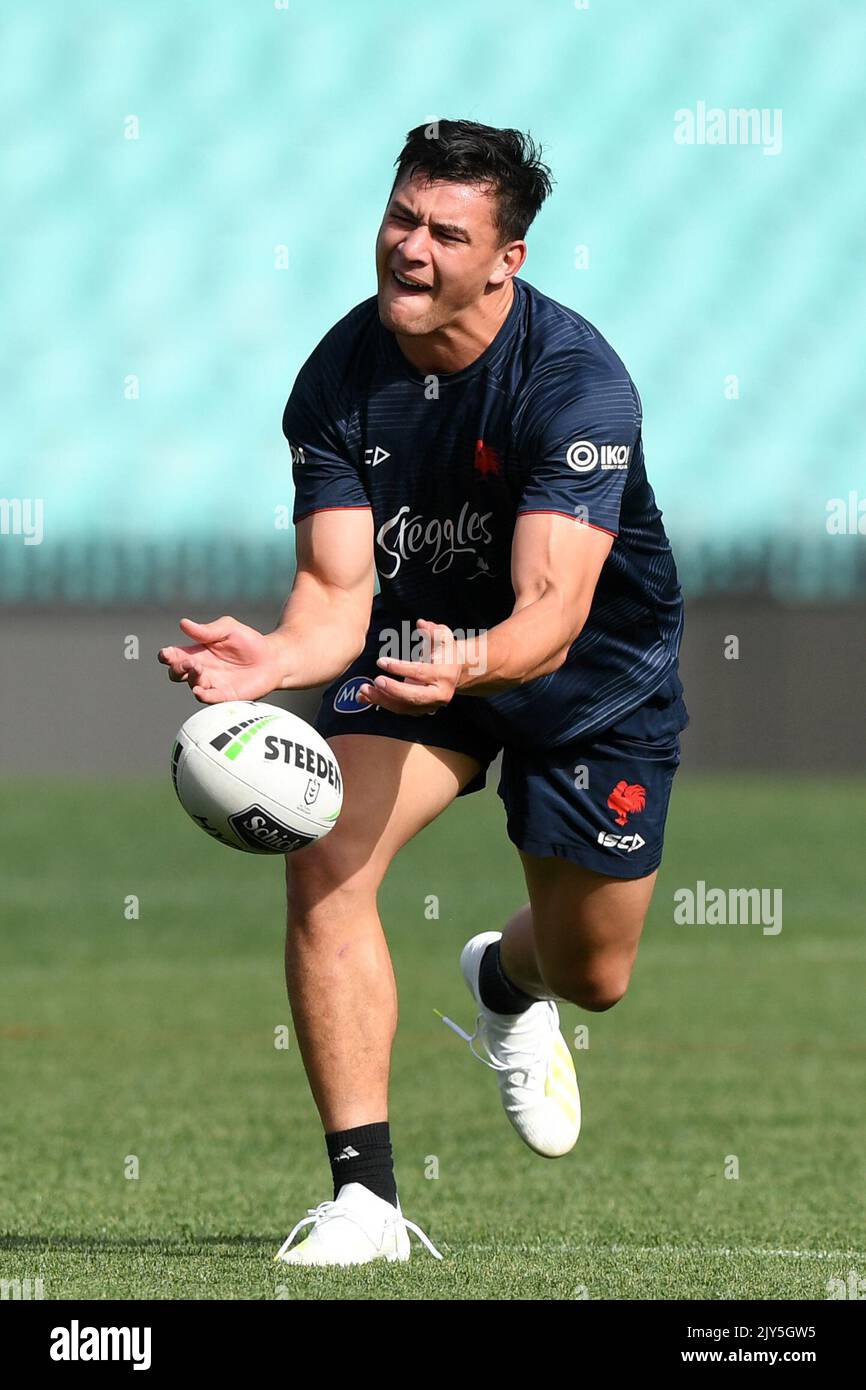 Joseph Manu of the Roosters during a training session at the SCG in ...