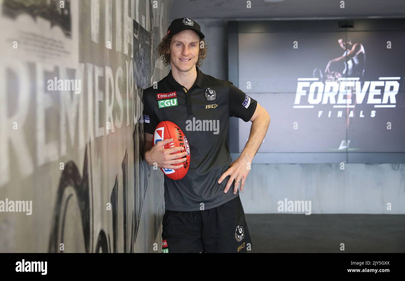Chris Mayne poses for a portrait during a Collingwood Magpies AFL media ...