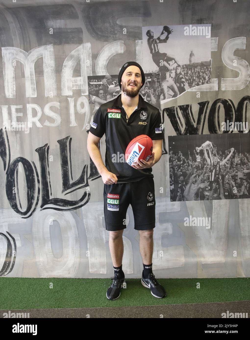 Tom Phillips poses for a portrait during a Collingwood Magpies AFL ...
