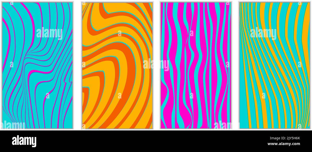 Set of card templates in psychedelic retro style 1960. Abstract acid ...