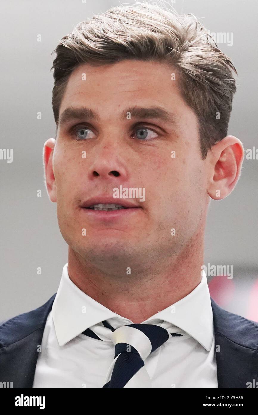 Tom Hawkins of the Cats is seen after giving evidence at the AFL ...