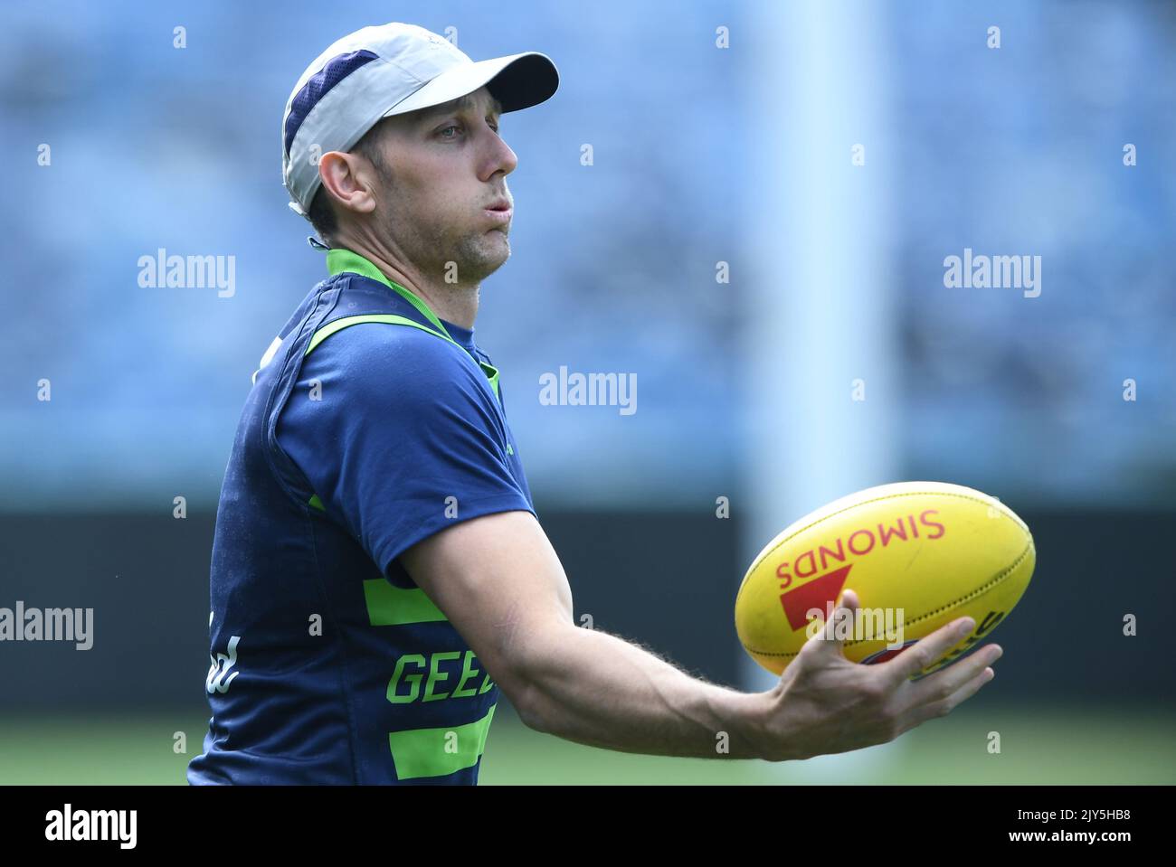 Harry Taylor of the Geelong Cats is seen at training at GMHBA Stadium ...