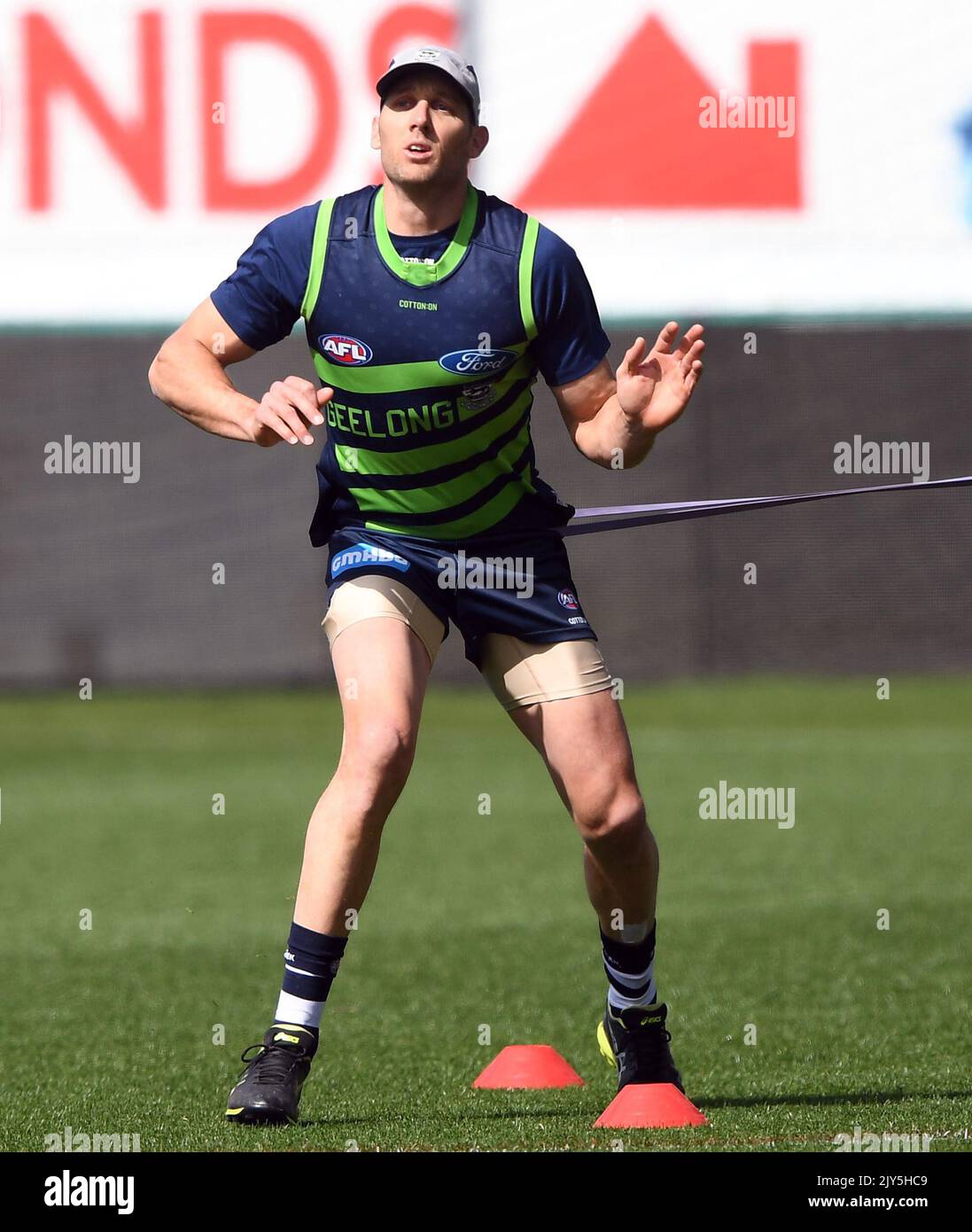 Harry Taylor of the Geelong Cats is seen at training at GMHBA Stadium ...