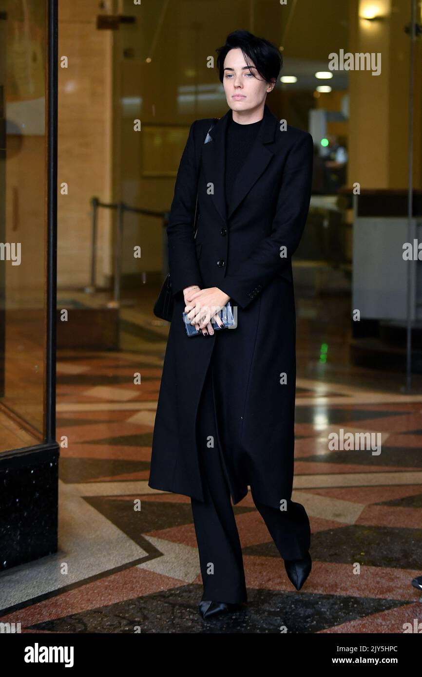 Sarah Budge leaves during a break at the Downing Centre Local Court in ...