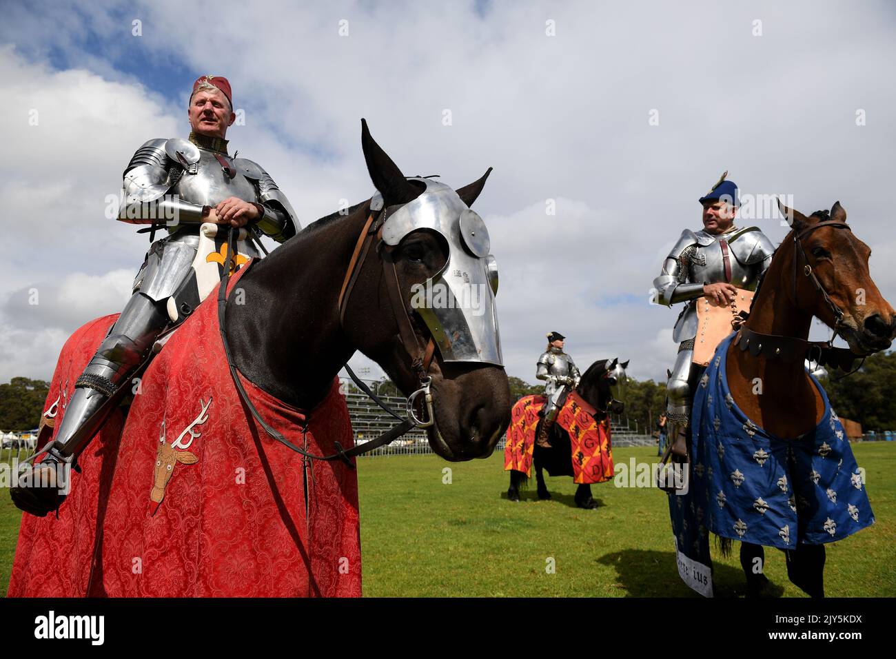(L-R) Jousters Dominic Sewell, Sean Gulick and Anthony Hodges are seen ...