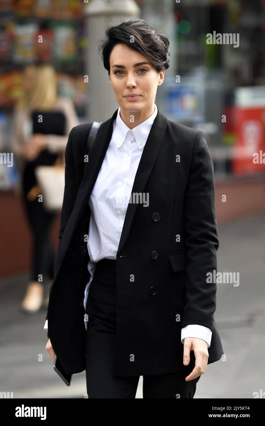 Sarah Budge arrives at the Downing Centre Local Court in Sydney, Friday ...