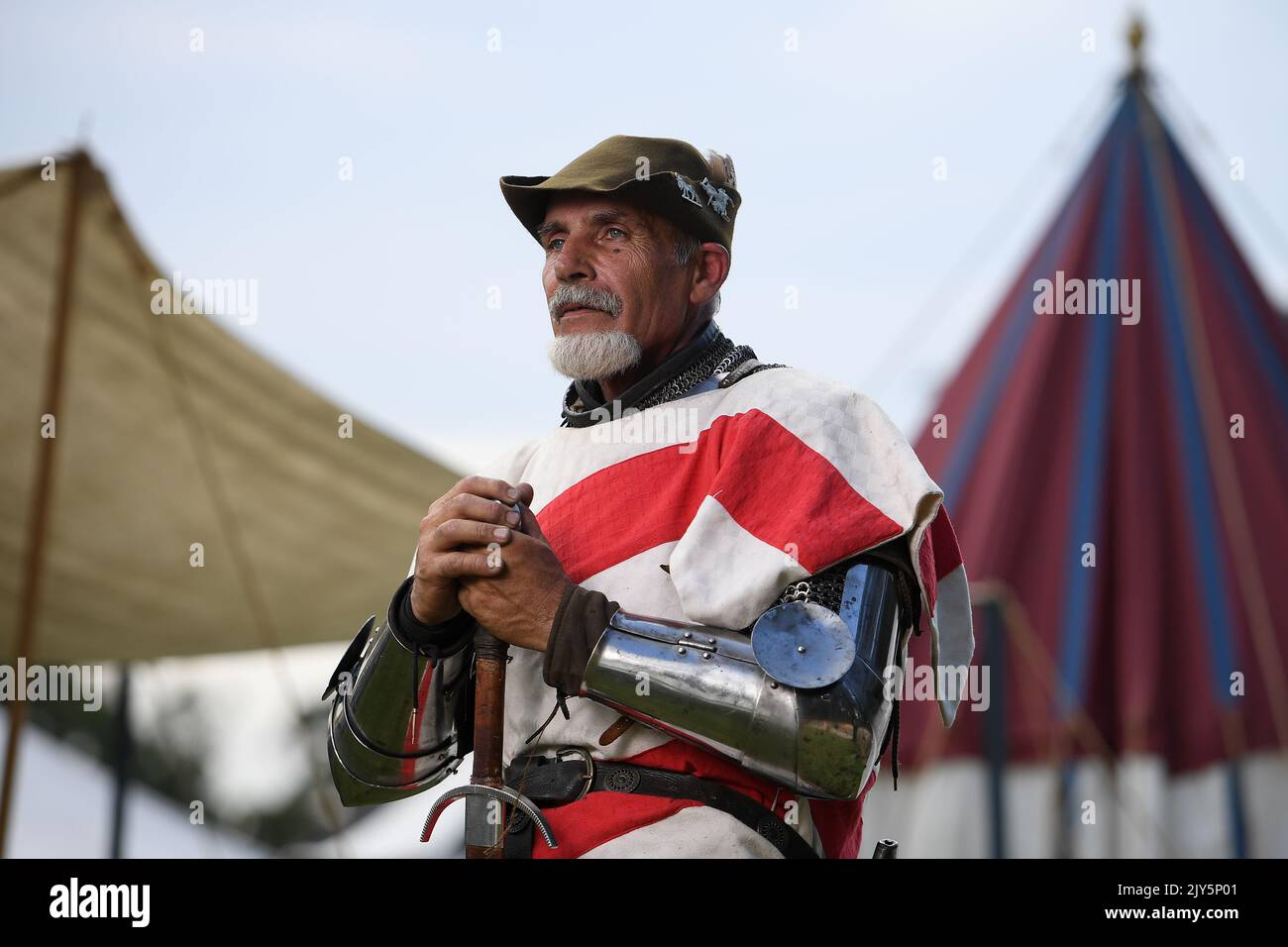 Knight reenactor Peter van der Molen poses for a photograph during the ...