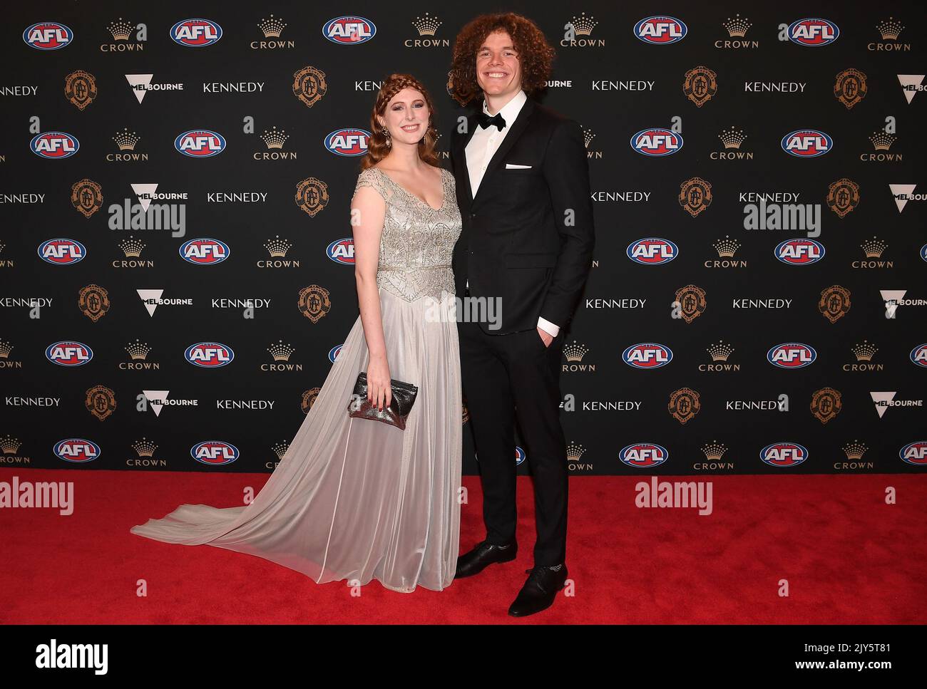 Ben Brown of the Kangaroos and Hester Brown arrive at the 2019 Brownlow ...