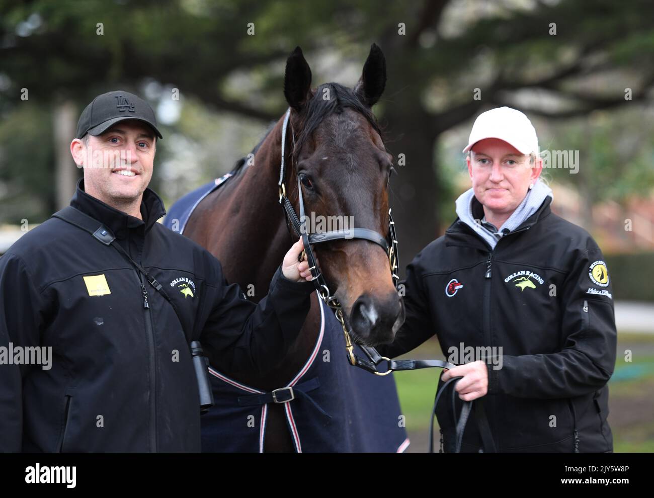 Trainer Tony Gollan poses with Zoustyle after a trackwork session at ...