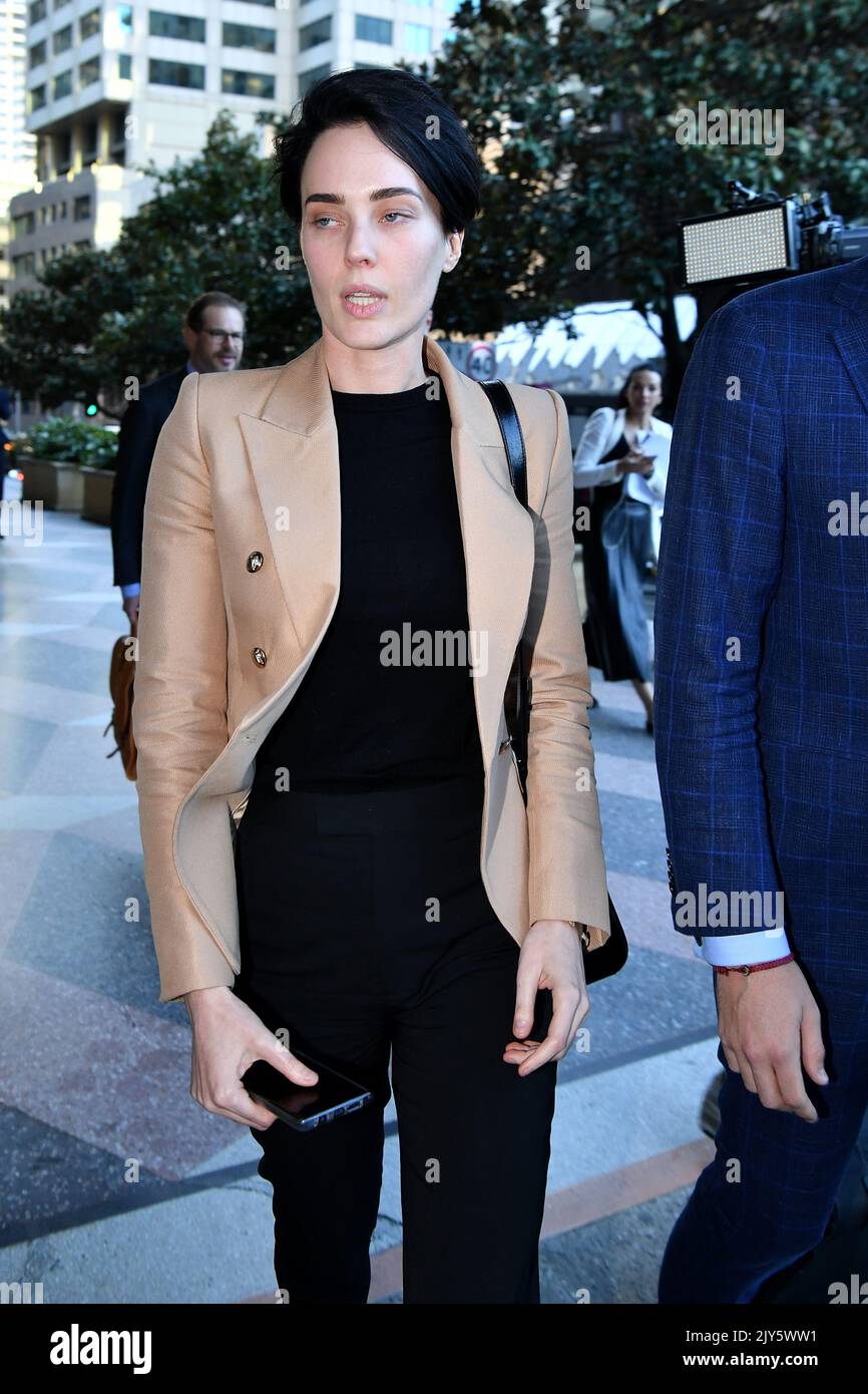 Sarah Budge leaves the Downing Centre Local Court in Sydney, Tuesday ...