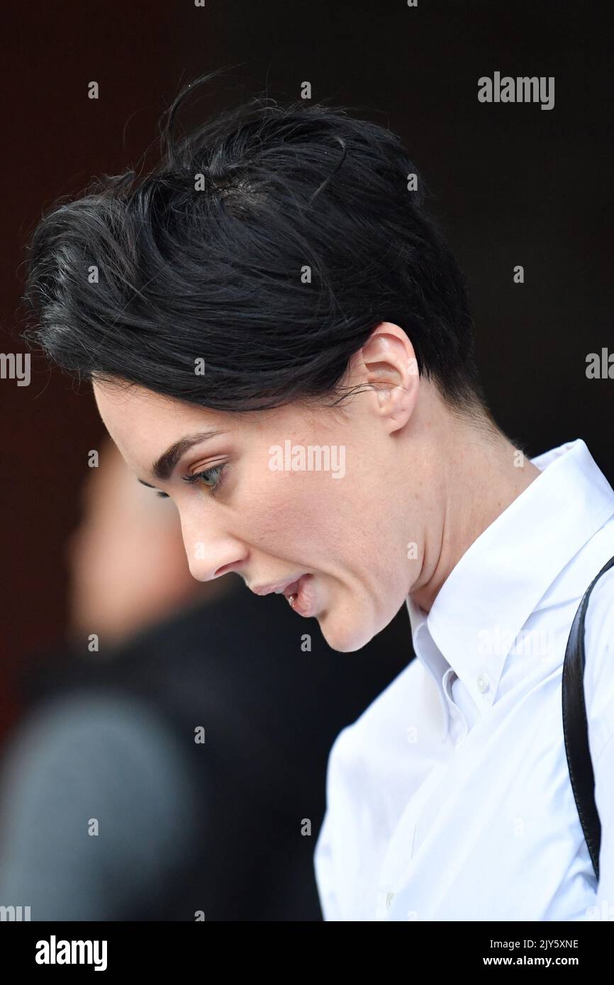Sarah Budge leaves the Downing Centre Local Court in Sydney, Wednesday ...