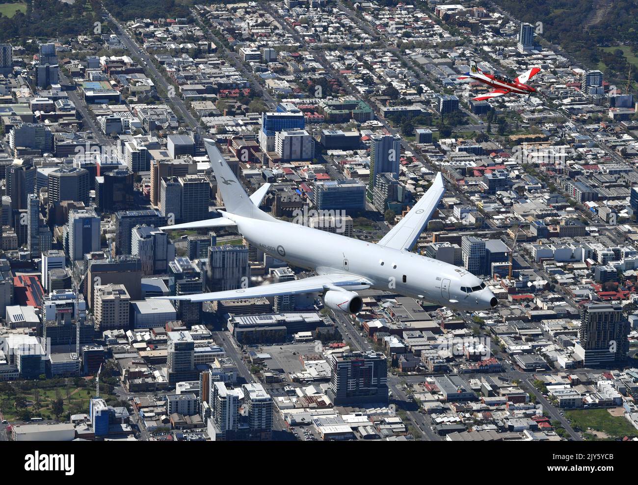 A Boeing P-8 Poseidon is seen with a Pilatus PC9 plane during a media ...