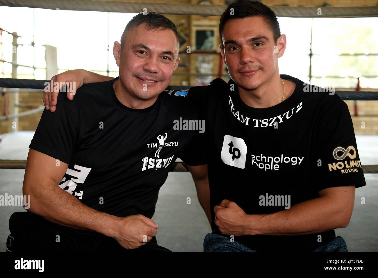 Australian boxer Tim Tszyu (right) poses for a photograph with his ...