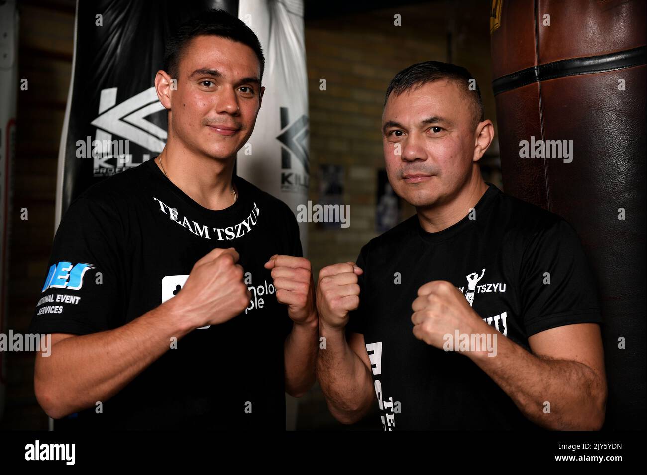 Australian boxer Tim Tszyu poses for a photograph with his father Kosta ...