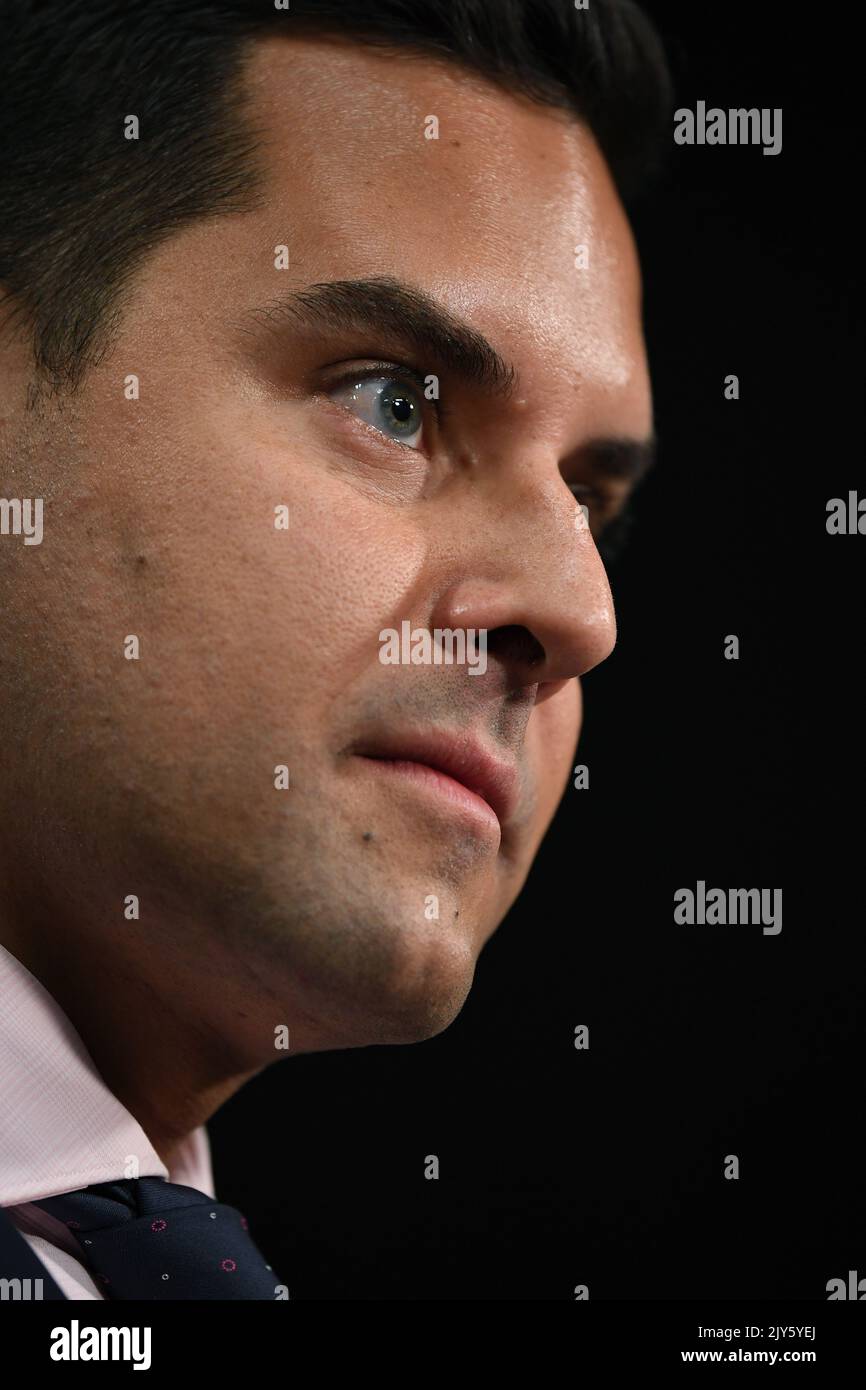 Independent MP Alex Greenwich speaks to the media at Parliament House ...