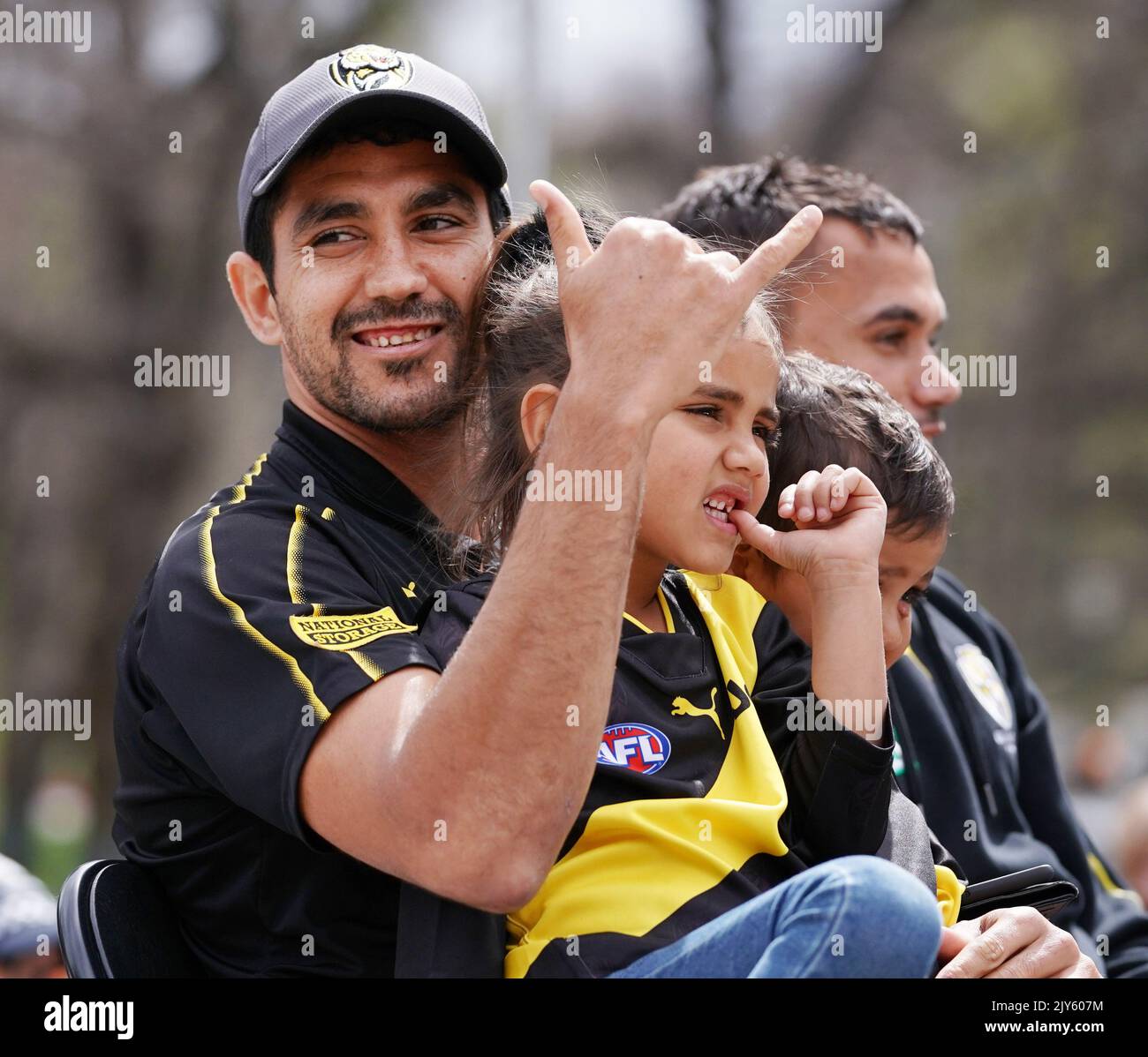 Marlion Pickett of the Tigers is seen with his kids during the AFL ...