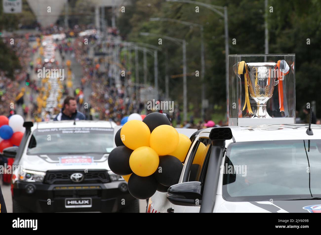 The grand final cup is seen during the AFL Grand Final Parade in ...