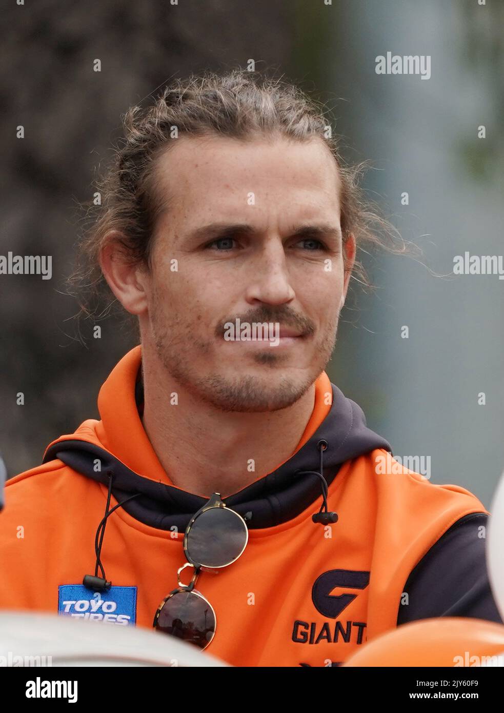 Phil Davis of the Giants looks on during the AFL Grand Final Parade in ...
