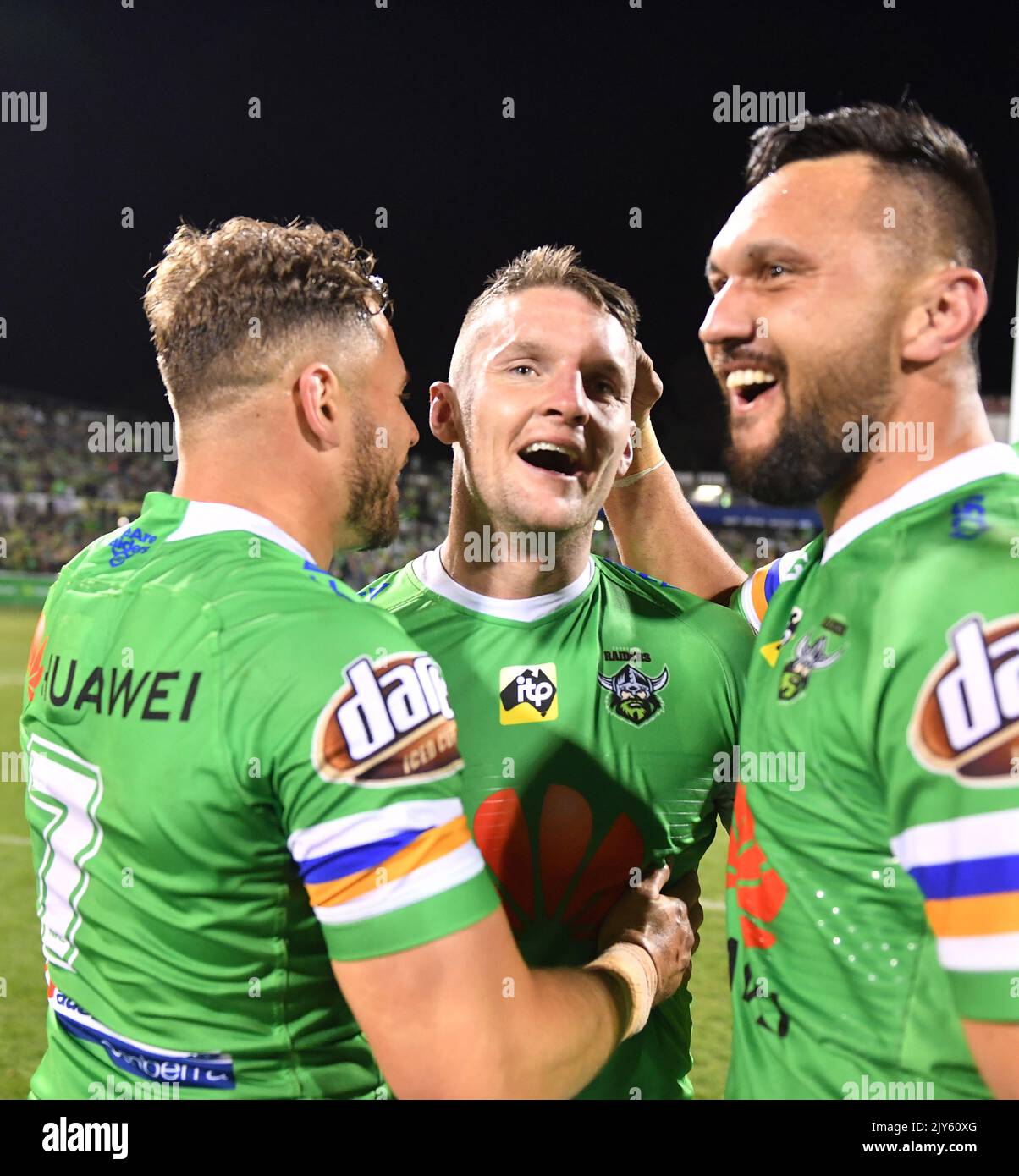 (lt-rt) Aiden Sezer, Jarrod Croker and Jordan Rapana of the Raiders ...