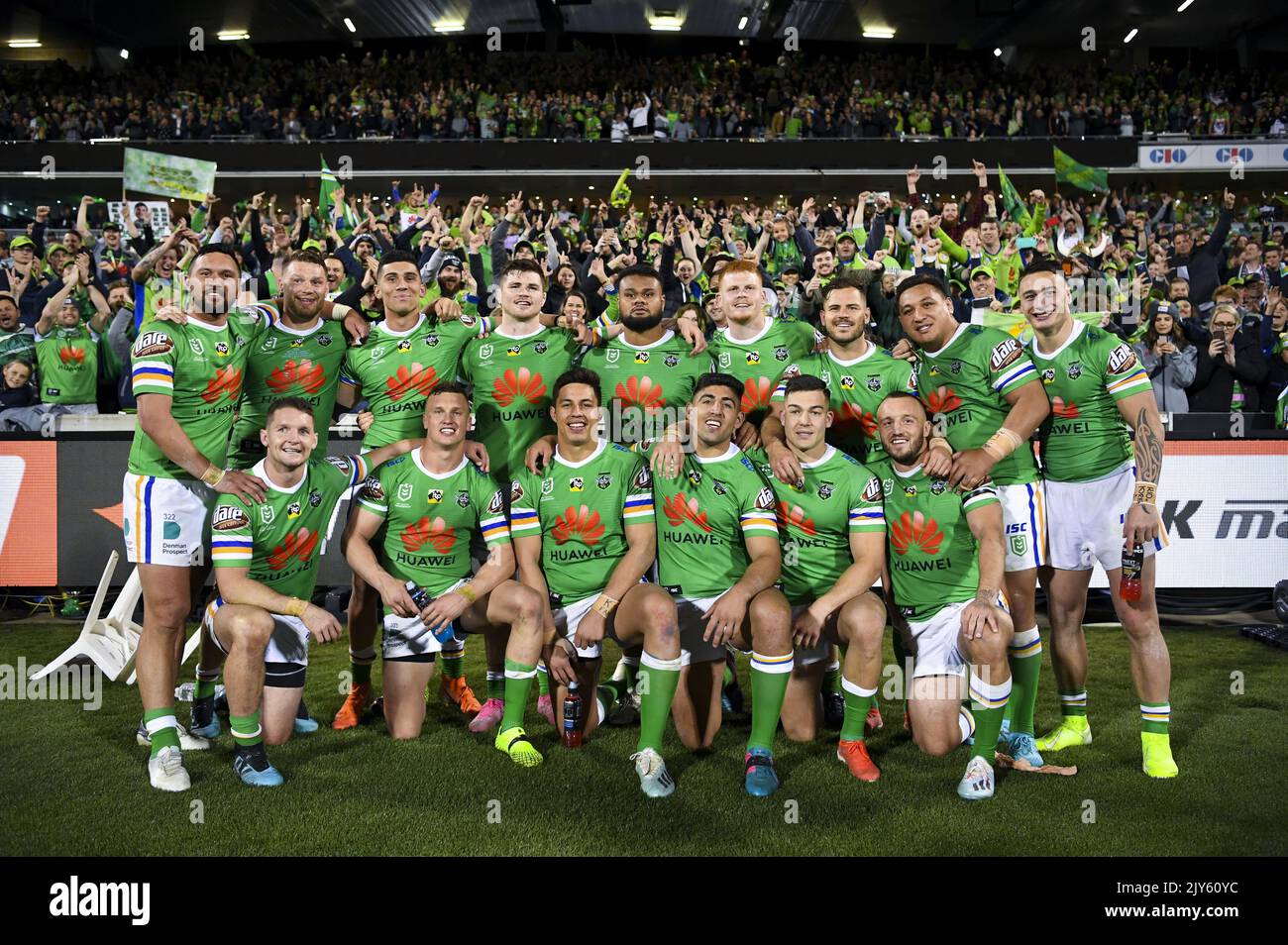The Raiders team poses for photographs after winning the NRL ...