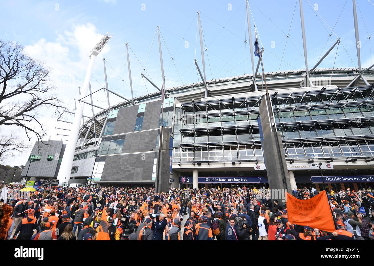 GWS Giants fans arrive at the stadium ahead of the 2019 AFL Grand Final ...