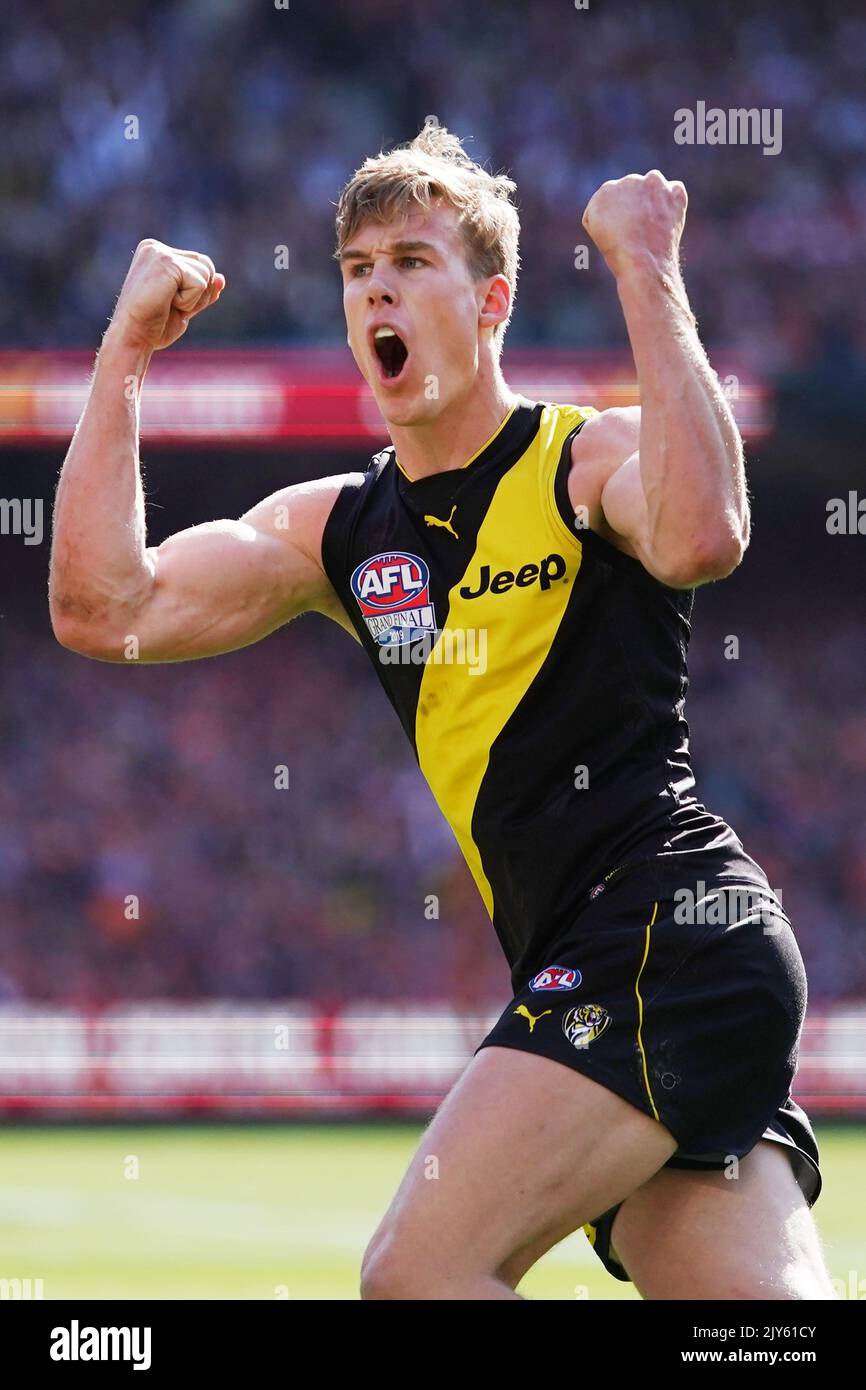 Tom Lynch of the Tigers celebrates a goal during the 2019 AFL Grand ...
