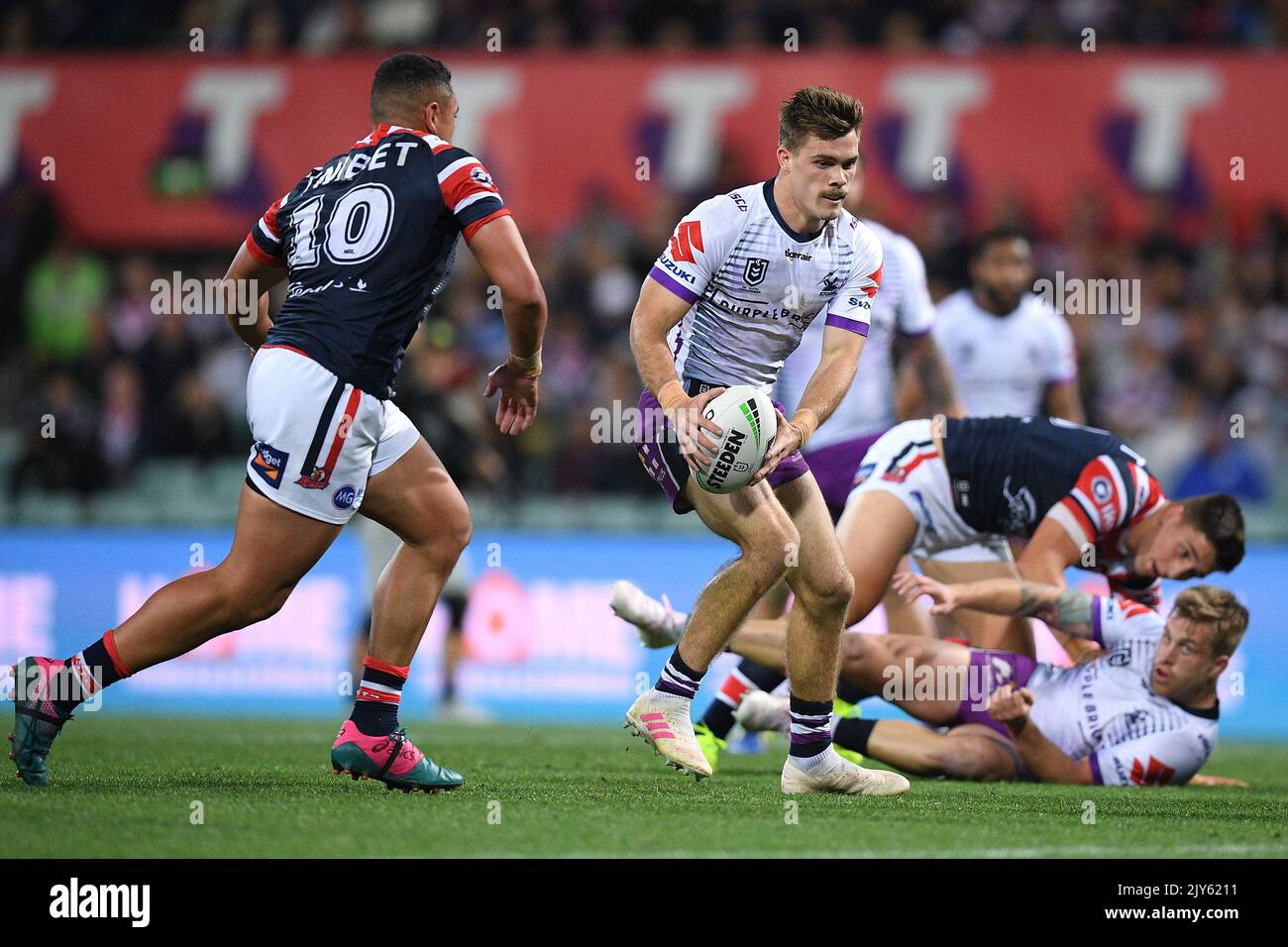 Ryan Papenhuyzen of the Storm makes a break during the NRL Preliminary ...