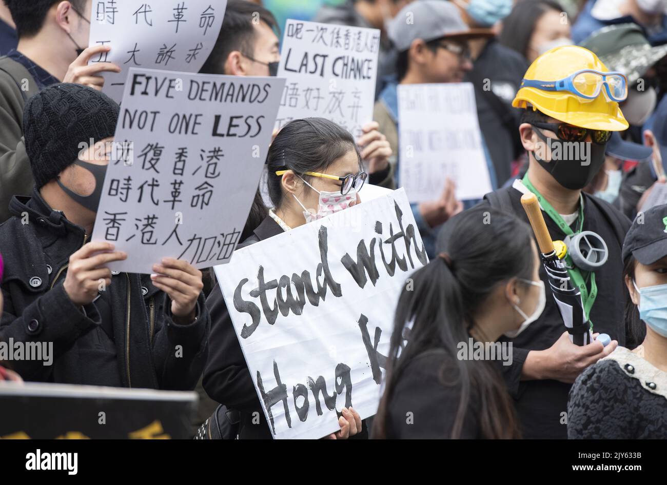 Pro-democracy supporters stand on the steps of the State Library during ...
