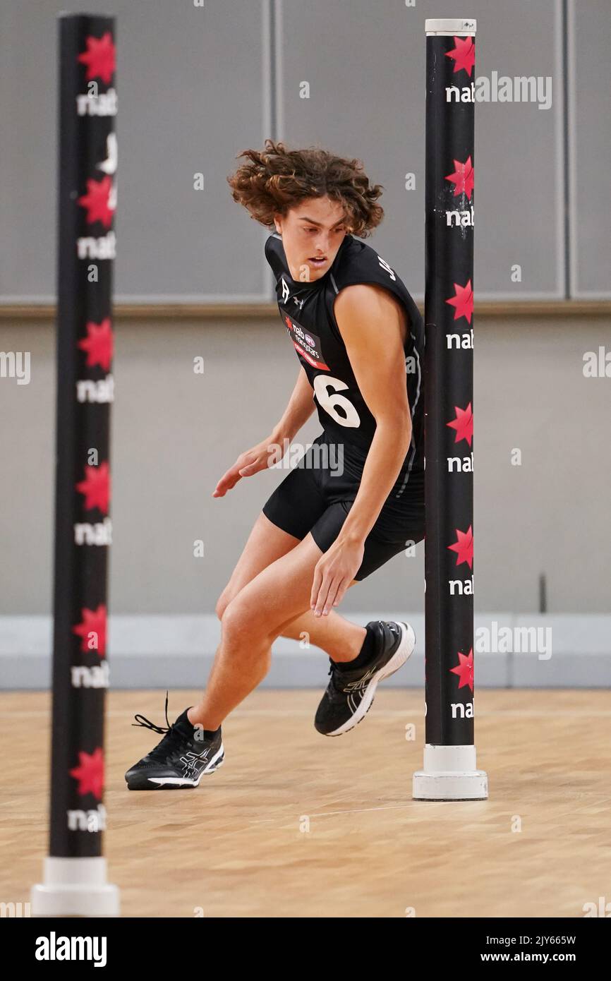 Luke Jackson participates during the 2019 AFL Draft Combine at Margaret ...