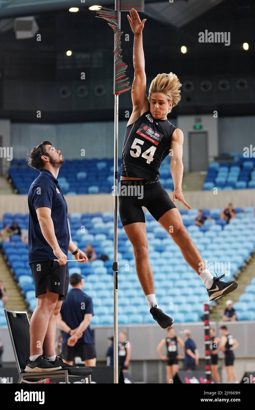 Jeremy Sharp participates during the 2019 AFL Draft Combine at Margaret ...