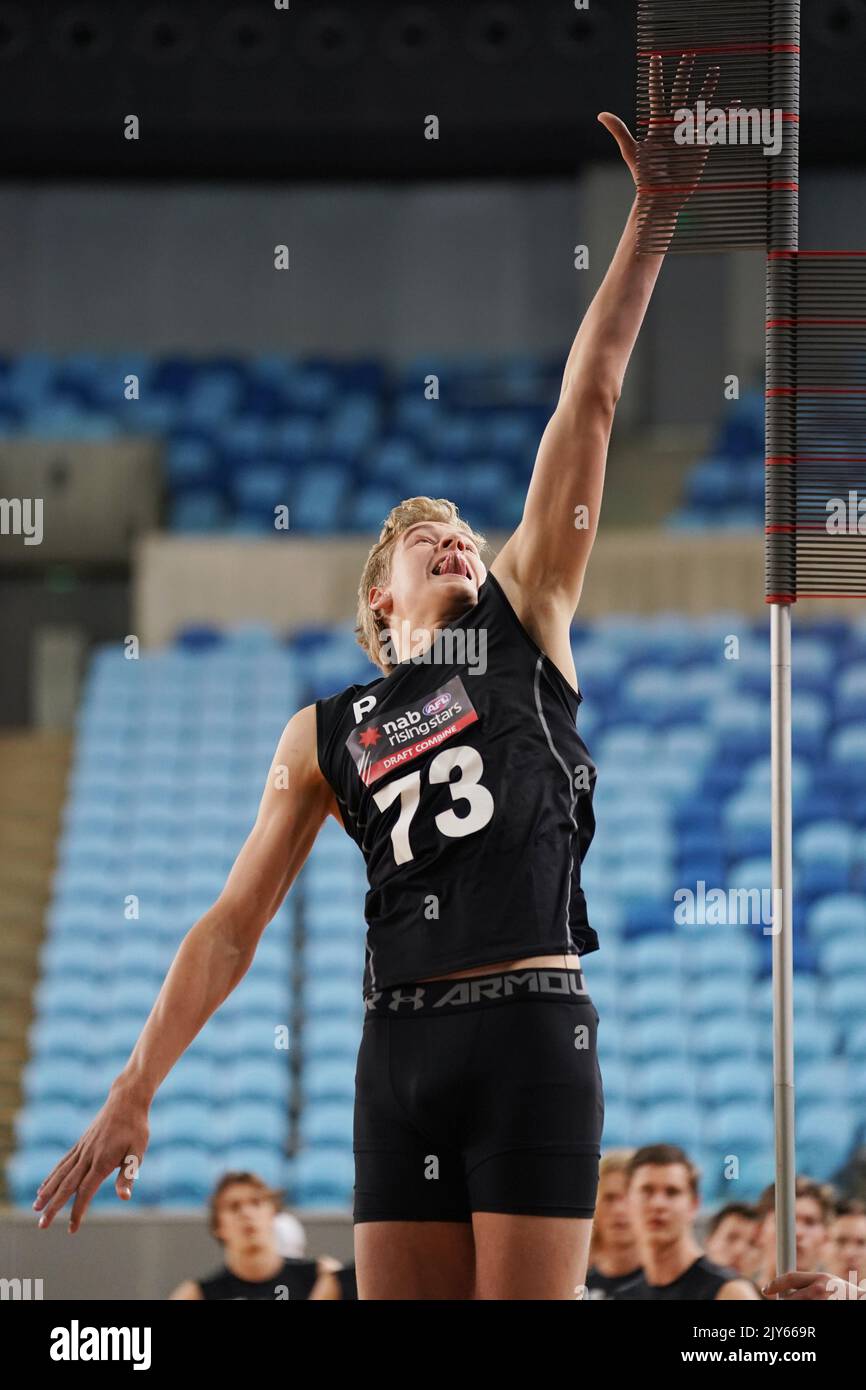 Nick Bryan participates during the 2019 AFL Draft Combine at Margaret ...