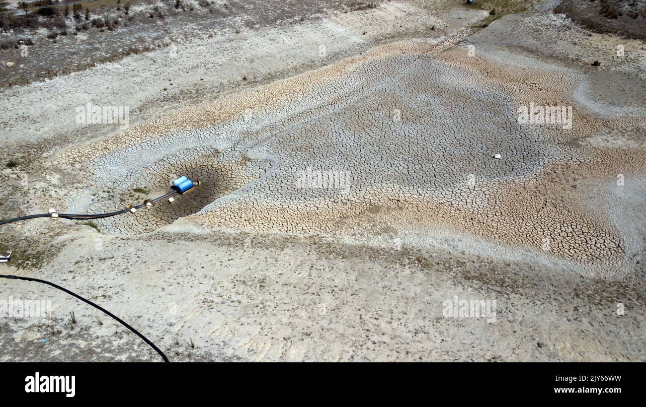 An aerial view of a dried up dam at Cottonvale apple orchard, outside ...