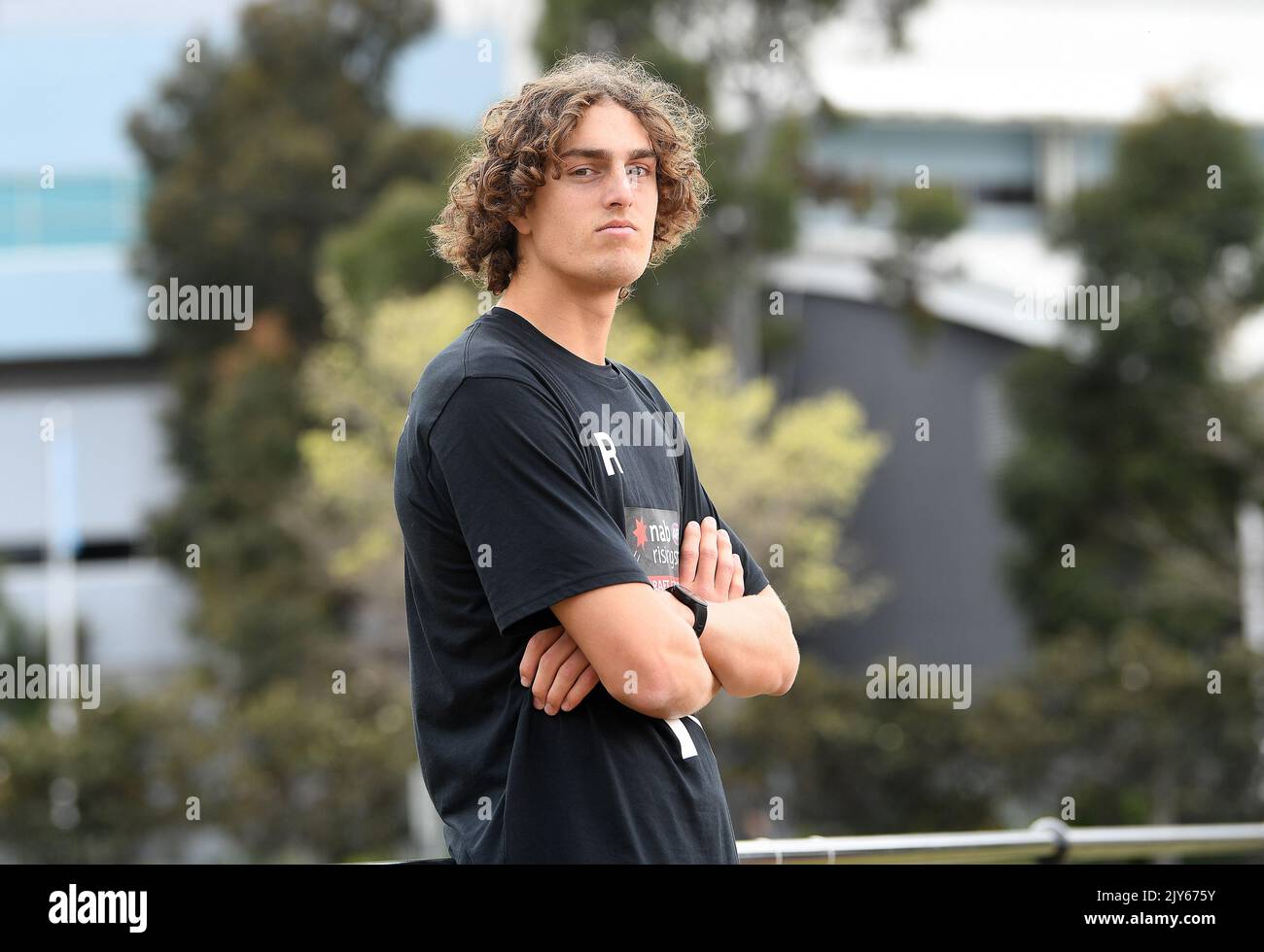 Luke Jackson poses for a photo after the 2019 AFL Draft Combine at the ...