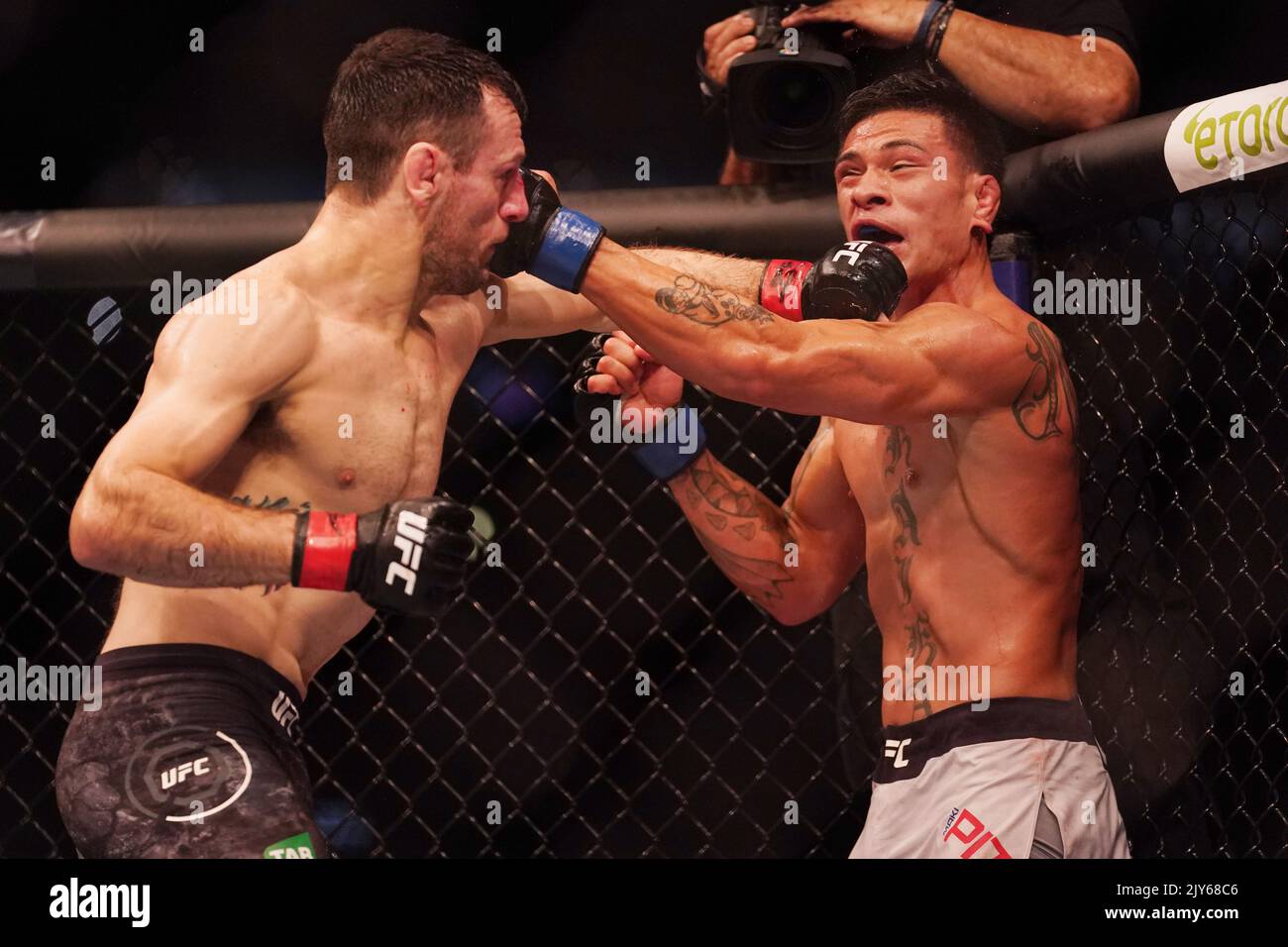 Callan Potter and Maki Pitolo compete during UFC 243 at Marvel Stadium ...