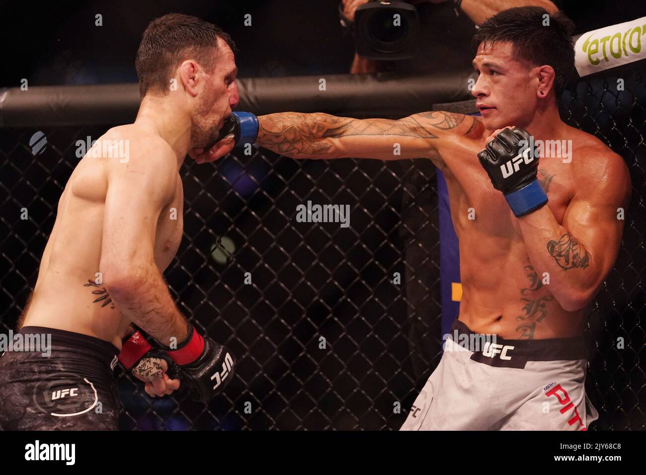 Callan Potter and Maki Pitolo compete during UFC 243 at Marvel Stadium ...