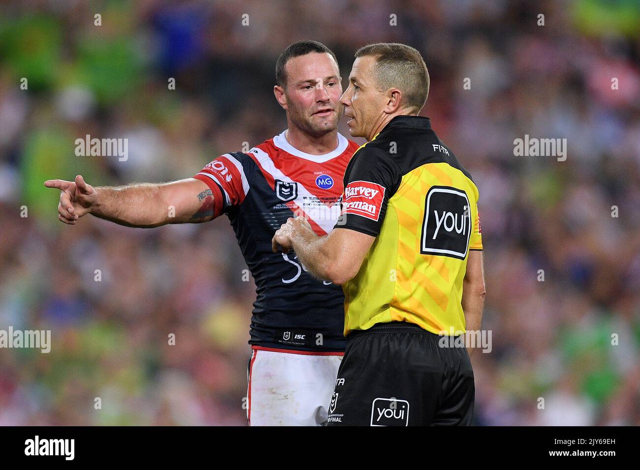 Boyd Cordner of the Roosters remonstrates with referee ben Cummins ...