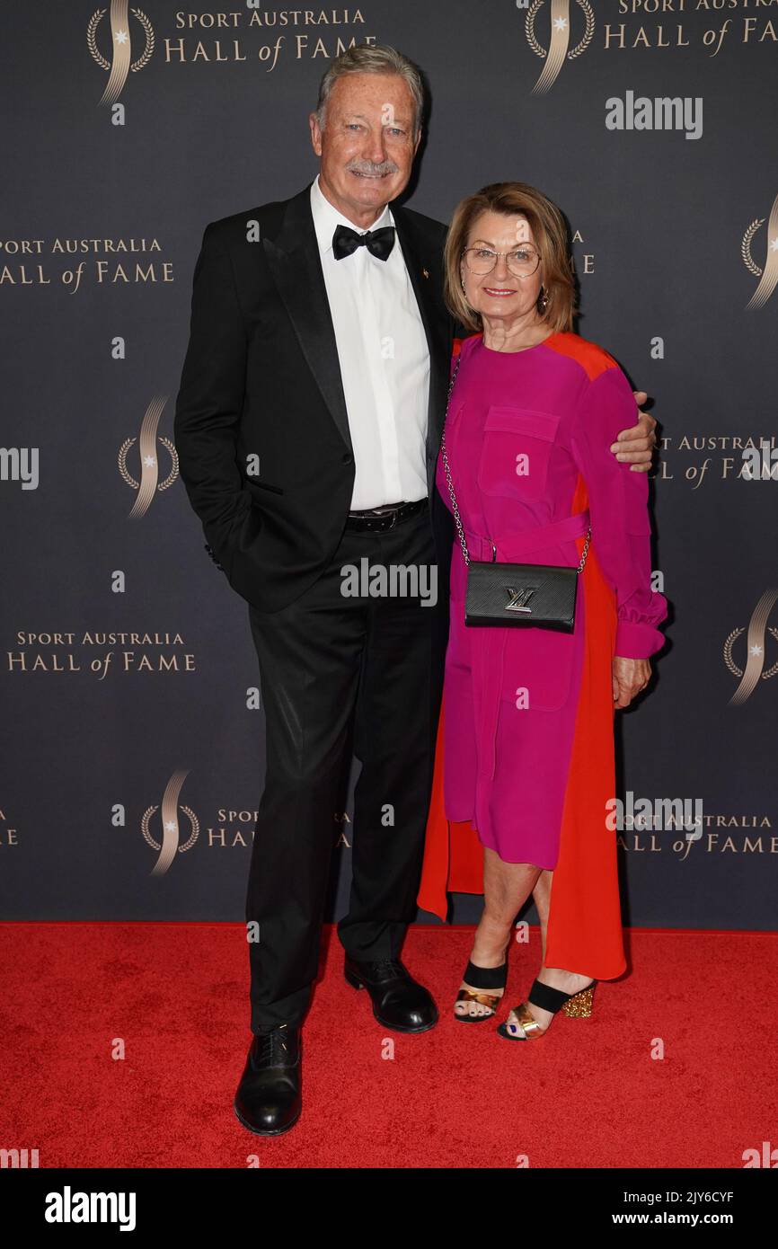 John Bertrand OAM MA poses with wife Rasa during the Sport Australia Hall of Fame 35th Induction ...