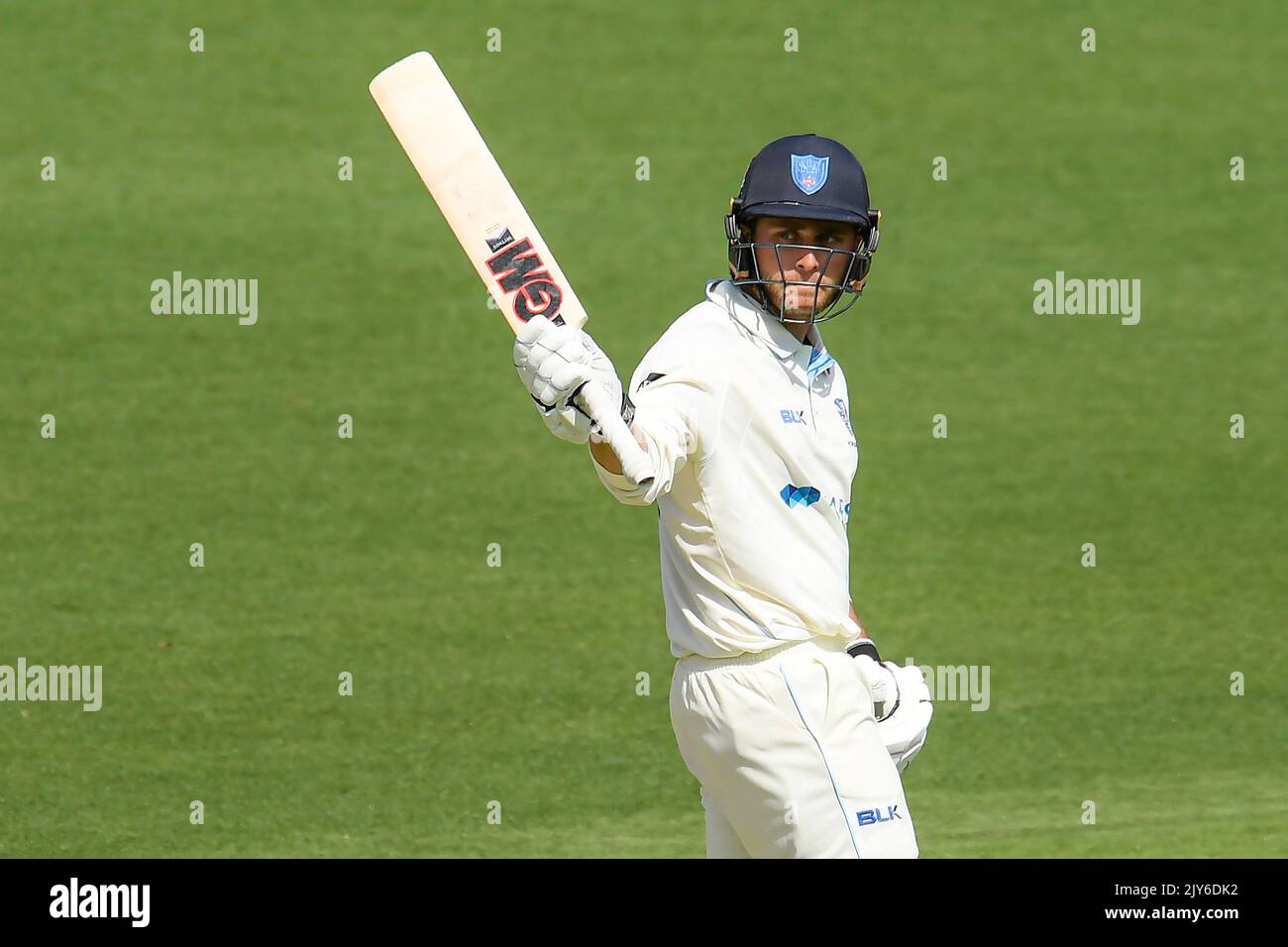 Nick Bertus of the Blues celebrates his half century during day 2 of ...