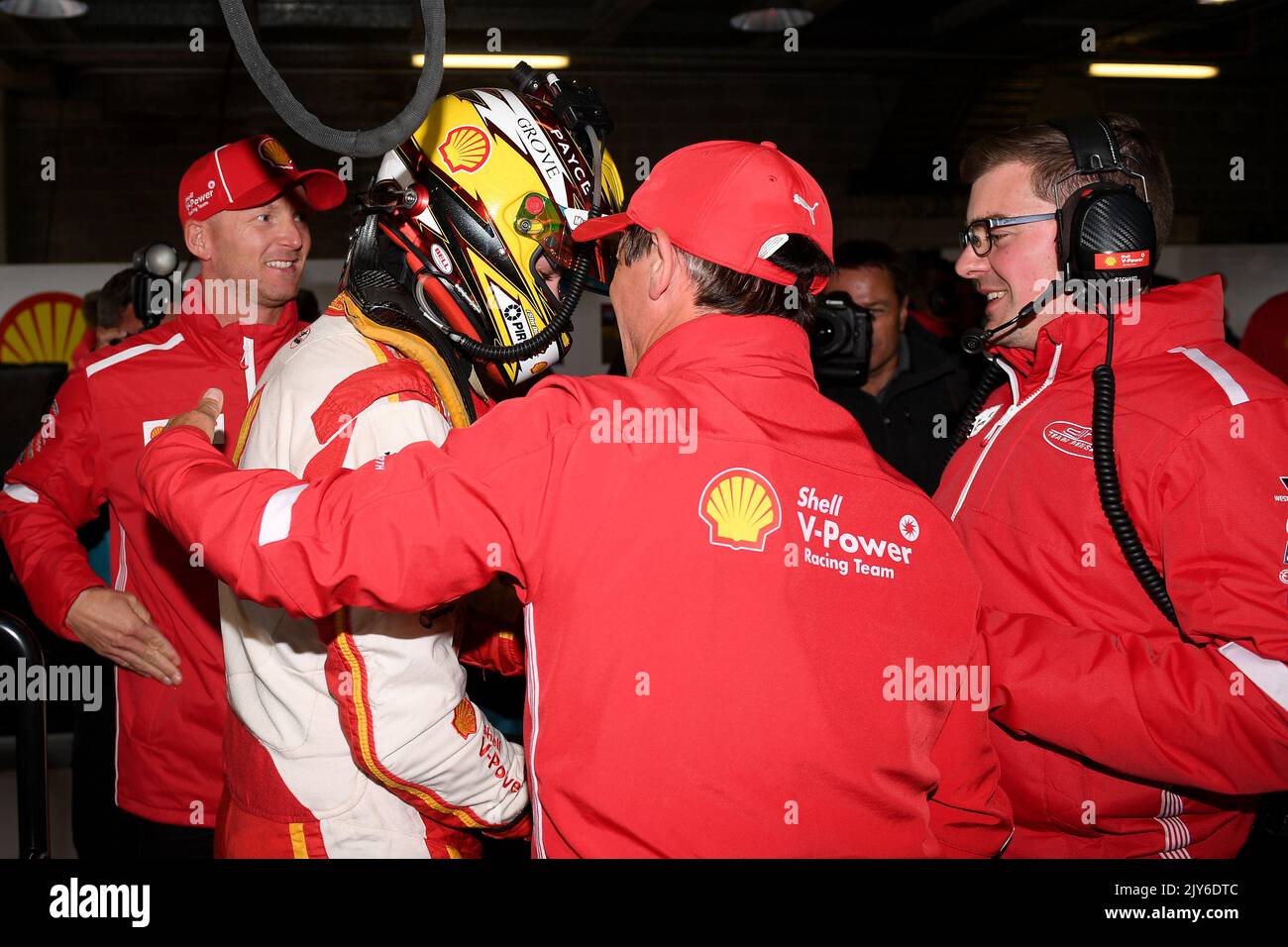 Scott McLaughlin of Shell V-Power Racing Team gestures after finishing ...