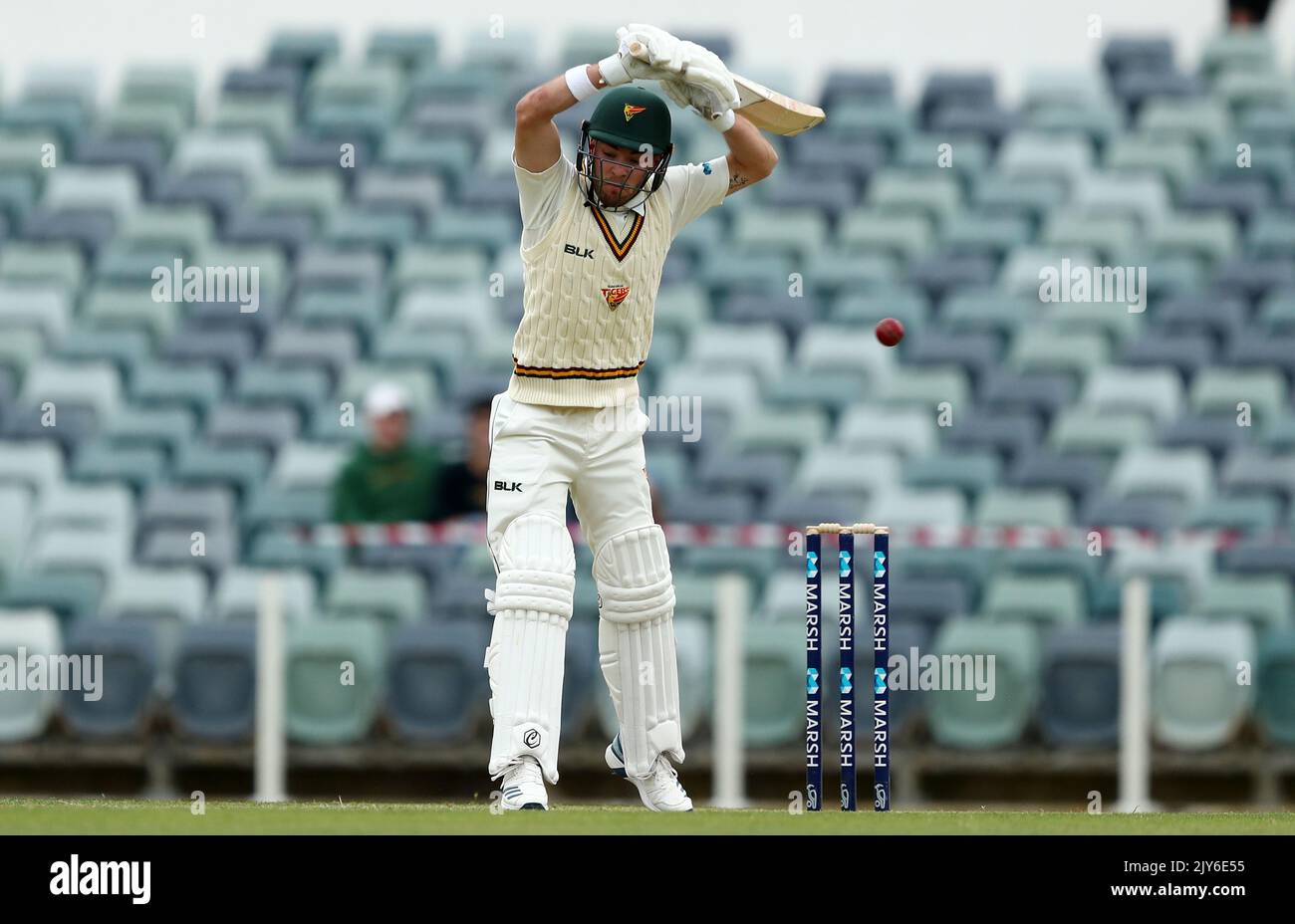 Caleb Jewell of Tasmania plays a shot during the Marsh Sheffield Shield ...