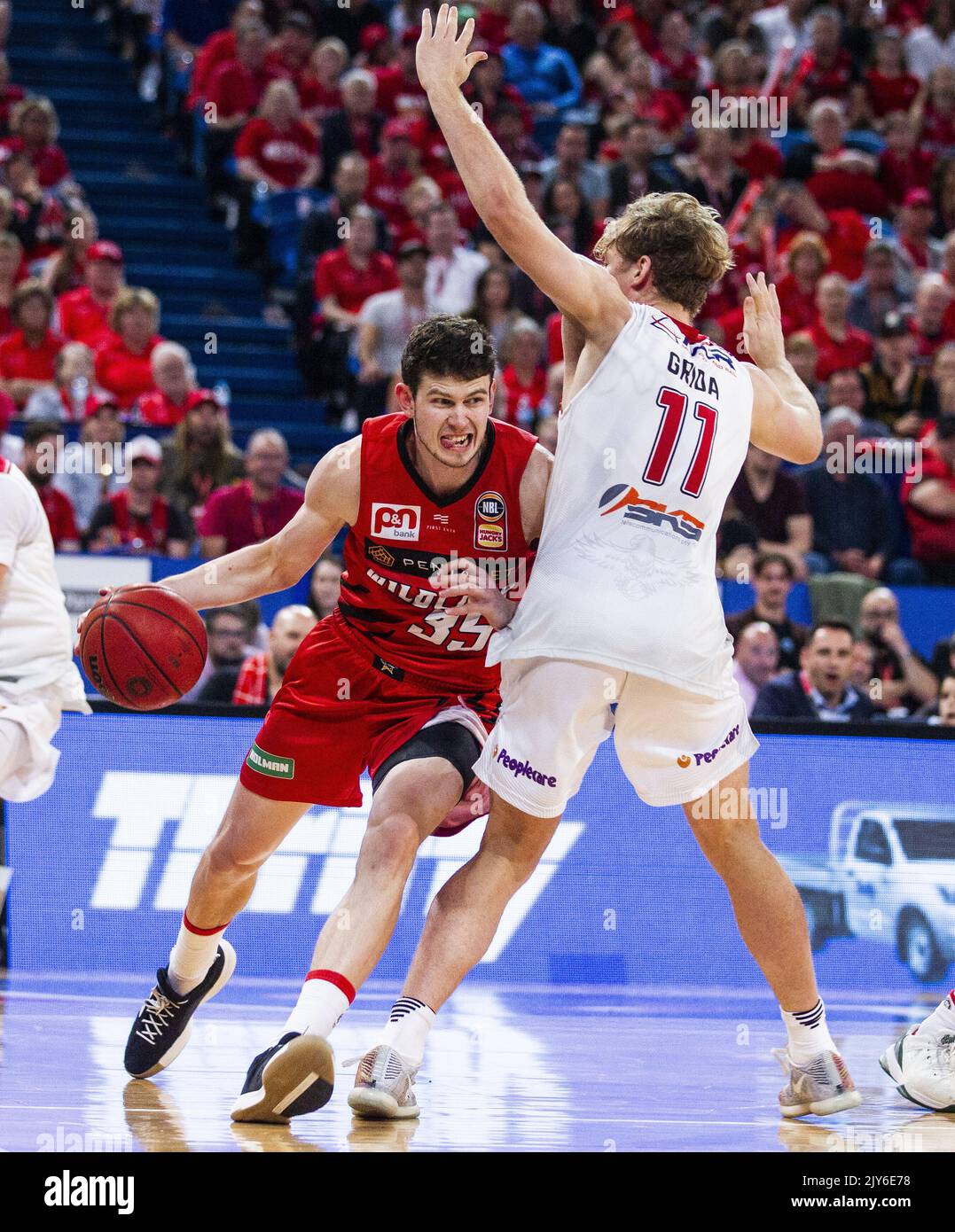 Clint Steindl of the Wildcats and Daniel Grida of the Hawks during the ...