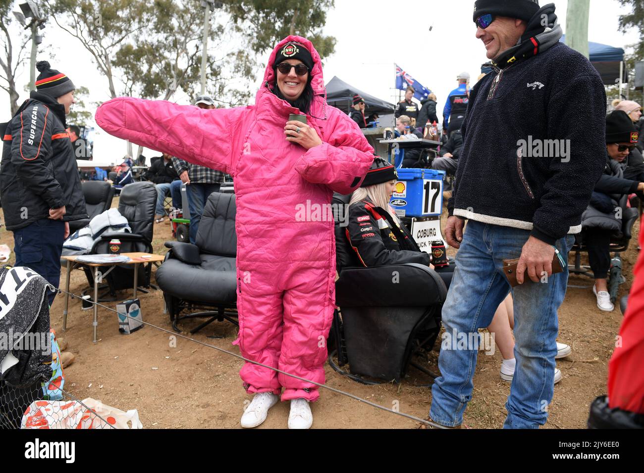 Janie Penny poses for a photograph in a wearable sleeping bag during ...